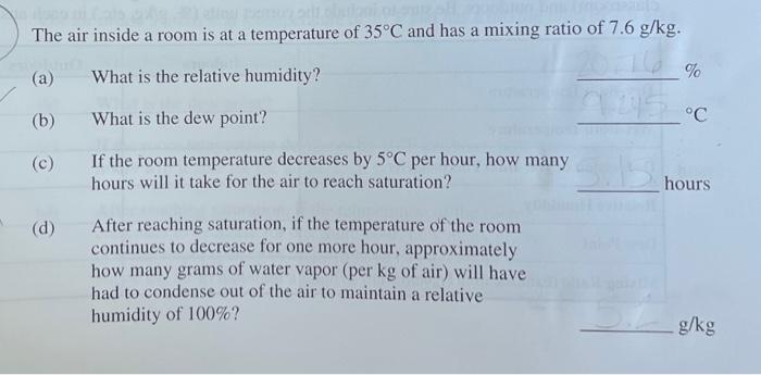 Solved The air inside a room is at a temperature of 35°C and | Chegg.com