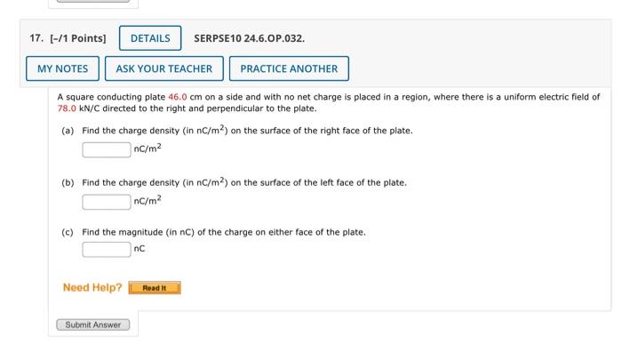 Solved A square conducting plate 46.0 cm on a side and with | Chegg.com