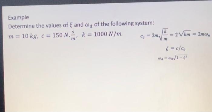 Solved Example Determine the values of & and wd of the | Chegg.com