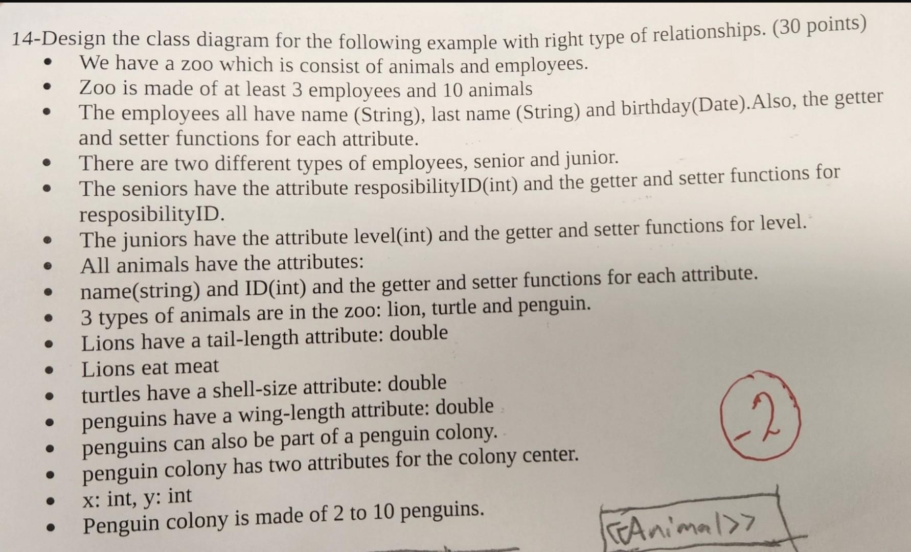 Solved 14-Design the class diagram for the following example | Chegg.com