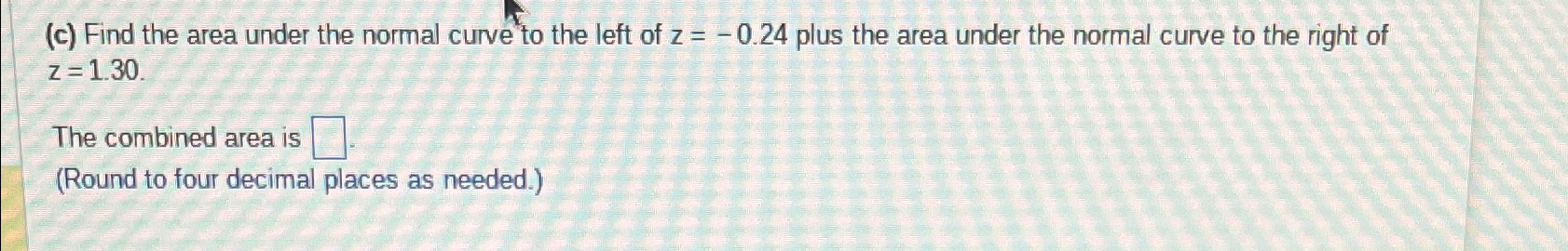 Solved (c) ﻿Find the area under the normal curve to the left | Chegg.com