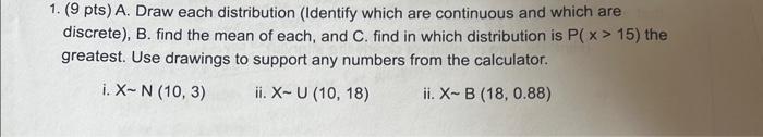 Solved 1. (9 pts) A. Draw each distribution (Identify which | Chegg.com