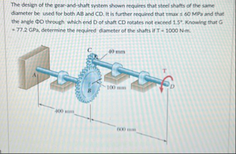 Solved The design of the gear-and-shaft system shown | Chegg.com