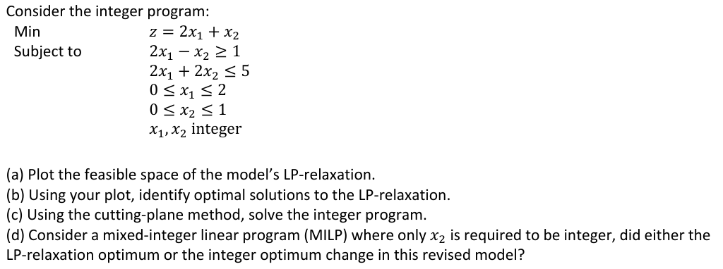Solved integer & linear programming:Consider the integer | Chegg.com
