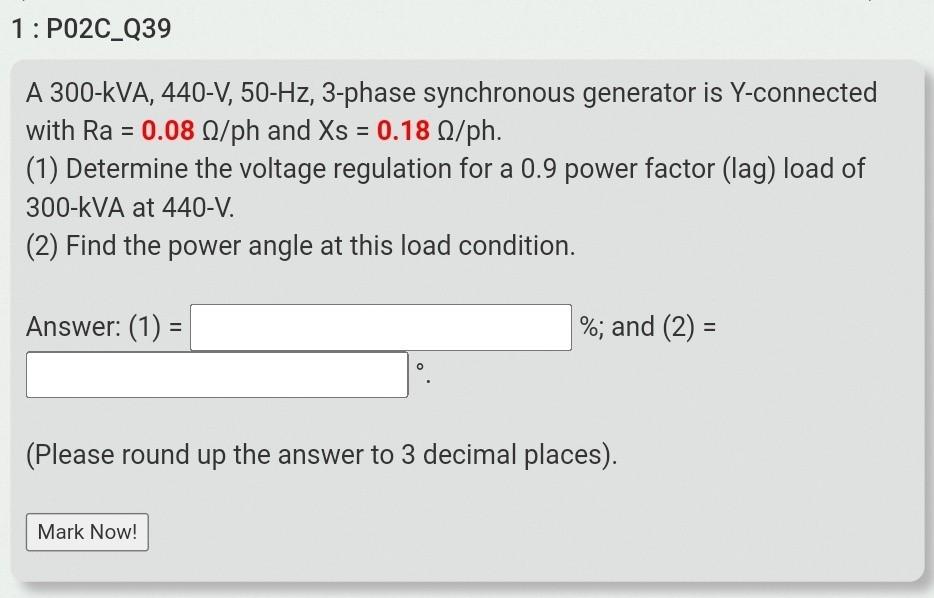 Solved A 300−kVA,440−V,50−Hz, 3-phase synchronous generator | Chegg.com