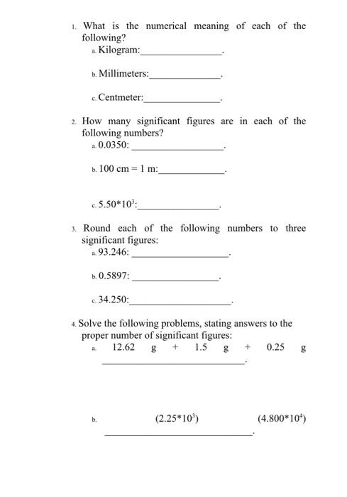 Solved 1. What is the numerical meaning of each of the | Chegg.com