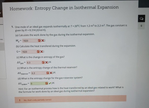 Solved Homework: Entropy Change in Isothermal Expansion a 0 | Chegg.com