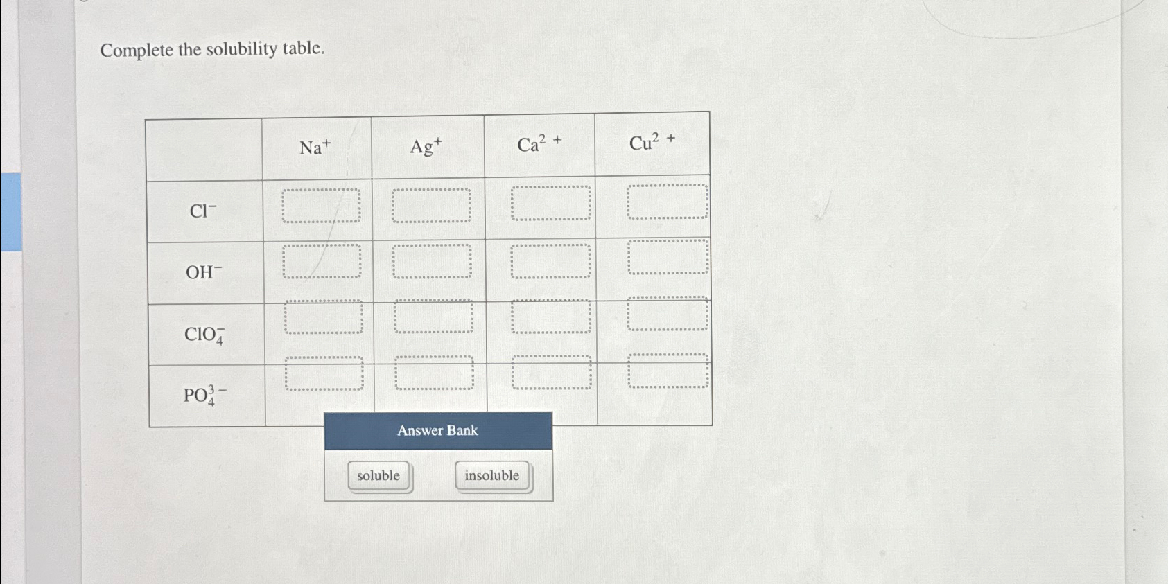 Solved Complete the solubility table. | Chegg.com