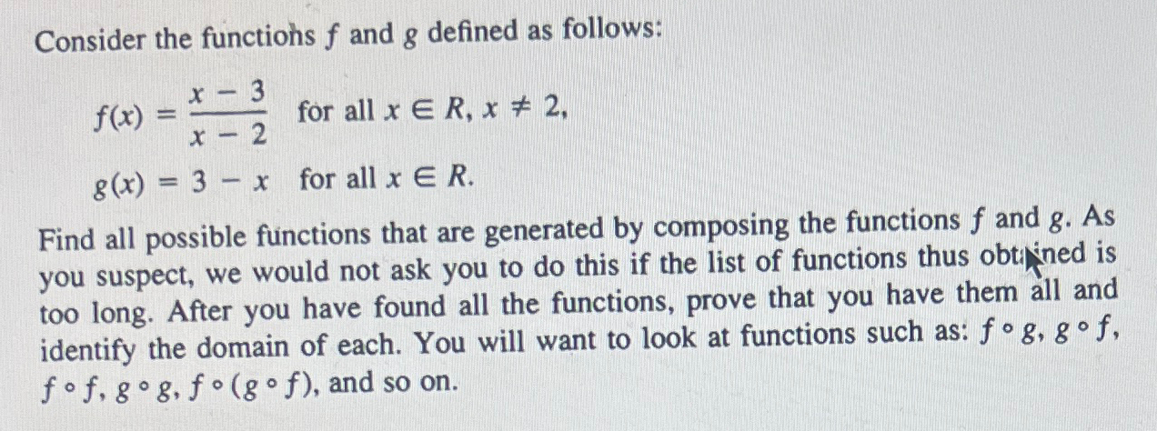 Solved Consider the functiohs f and g defined as | Chegg.com