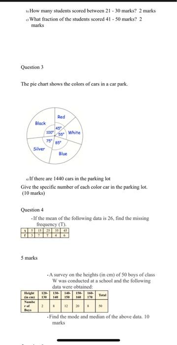Solved b How many students scored between 21 - 30 marks? 2 | Chegg.com