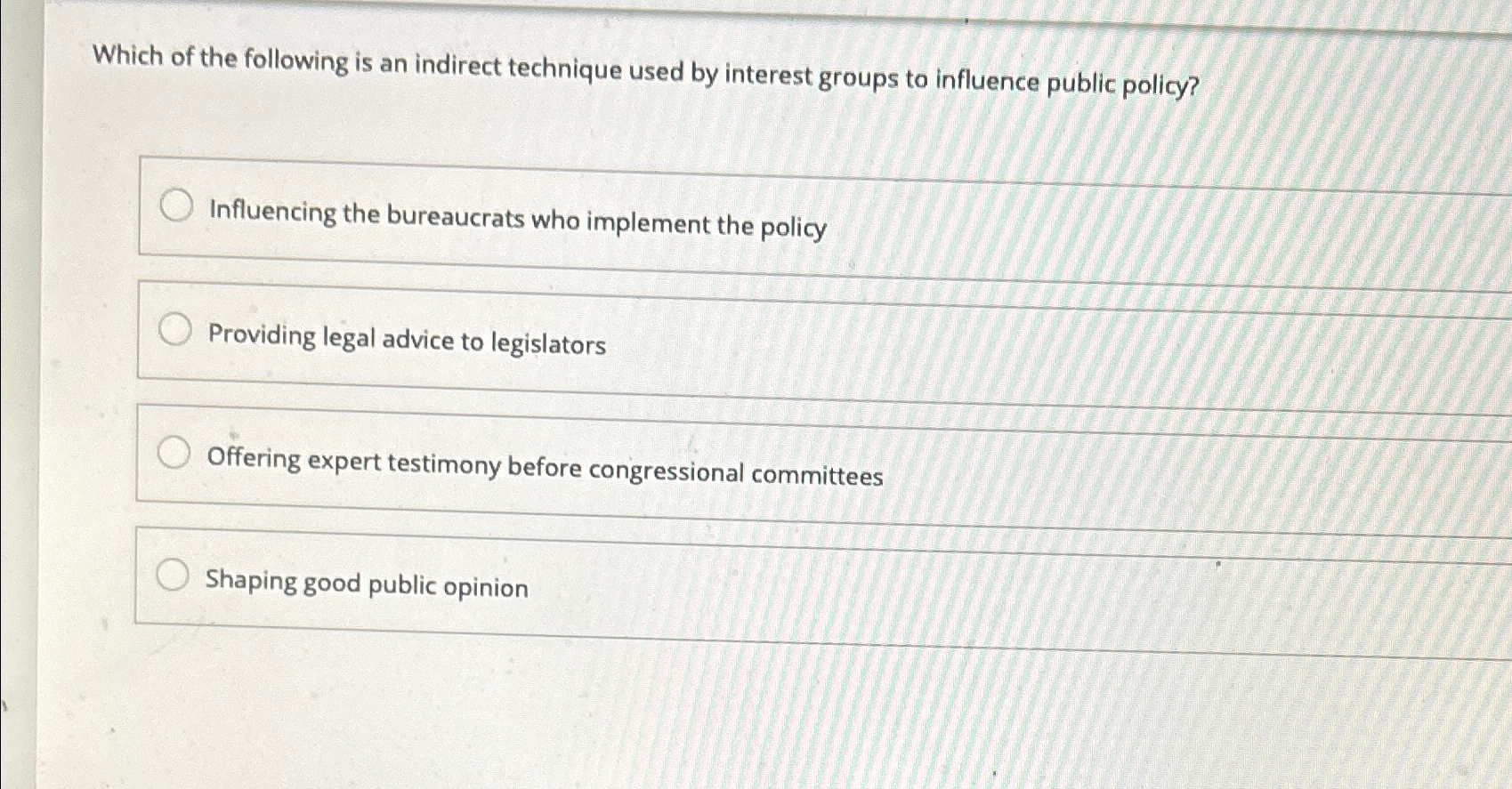Solved Which of the following is an indirect technique used | Chegg.com