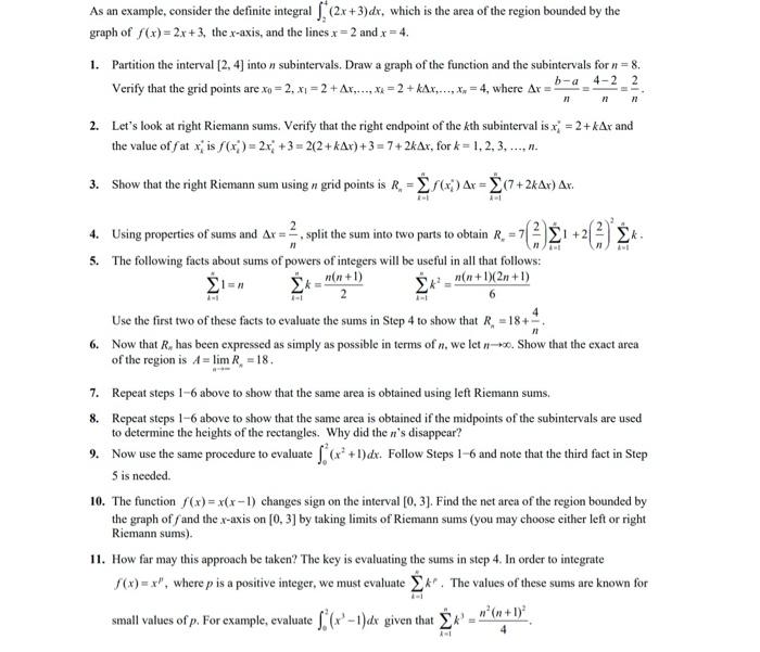 Solved As an example, consider the definite integral | Chegg.com