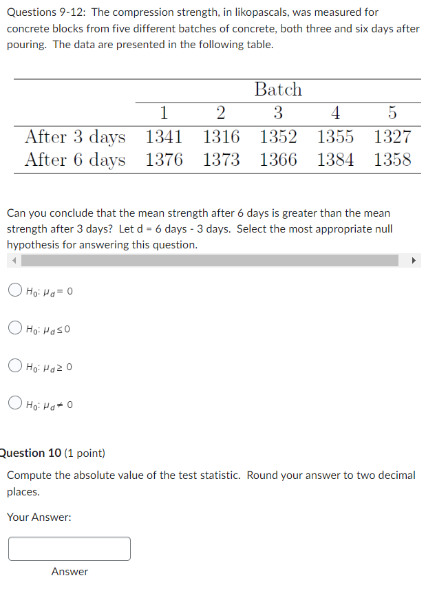 Solved Questions 9-12: The compression strength, in | Chegg.com