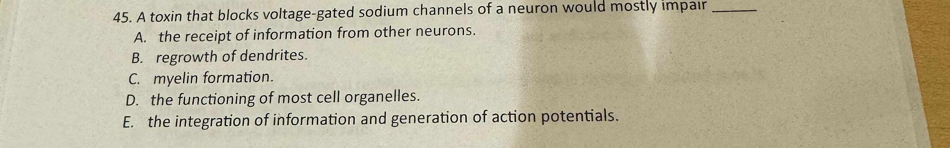 Solved A toxin that blocks voltage-gated sodium channels of | Chegg.com