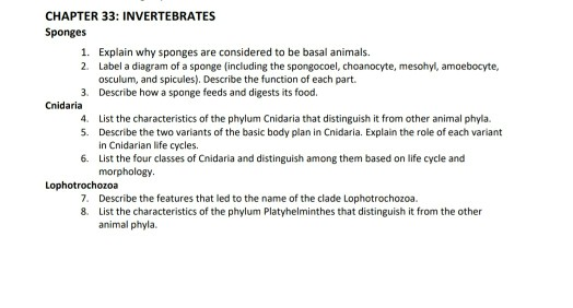 Solved CHAPTER 33: INVERTEBRATES Sponges 1. Explain why | Chegg.com