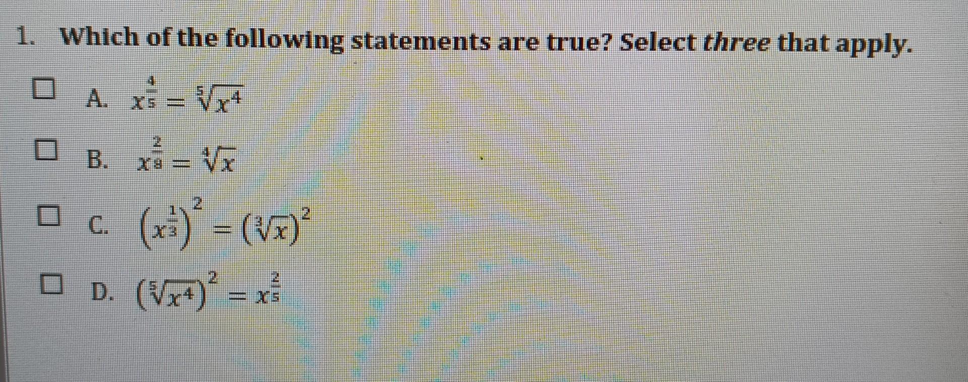 Solved 1. Which of the following statements are true? Select | Chegg.com