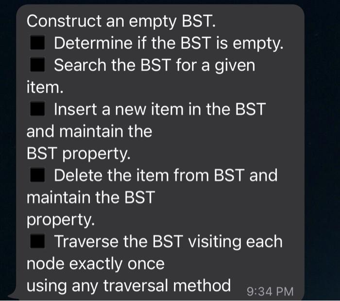 Solved Construct an empty BST. Determine if the BST is | Chegg.com