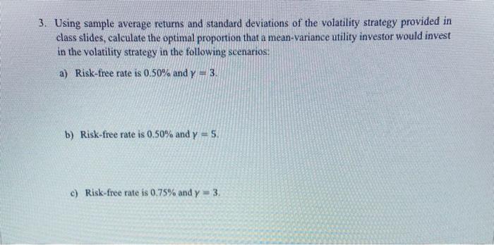 Solved 3. Using sample average returns and standard | Chegg.com