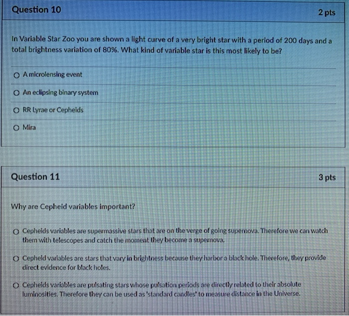 Solved Question 10 2 pts In Variable Star Zoo you are shown | Chegg.com