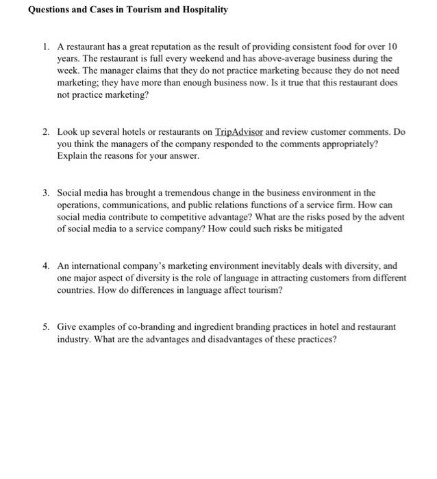 Solved 1. A restaurant has a great reputation as the result | Chegg.com