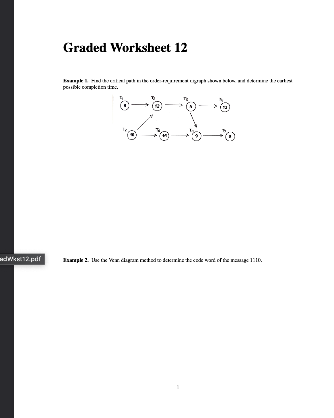 Graded Worksheet 12Example 1. ﻿Find the critical path | Chegg.com