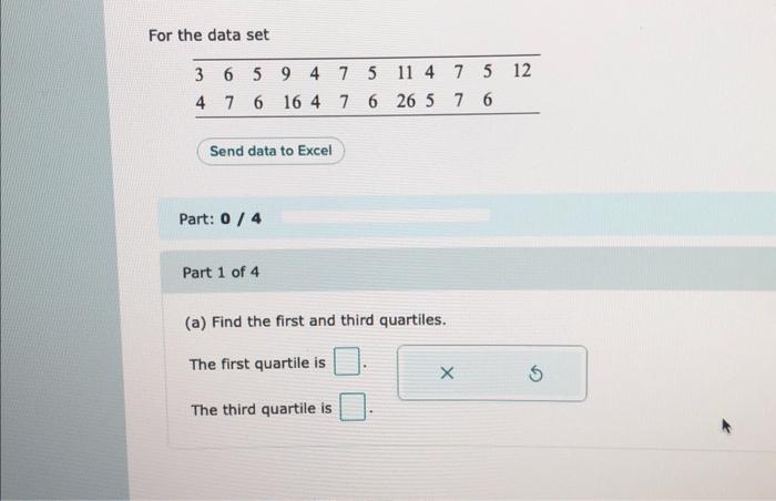 Solved For the data set Part: 0/4 Part 1 of 4 (a) Find the | Chegg.com