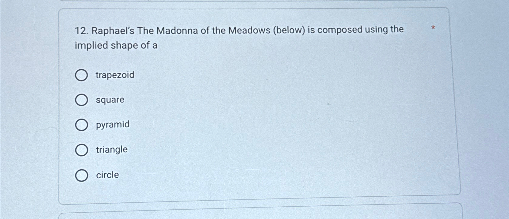 Solved Raphael's The Madonna of the Meadows (below) ﻿is | Chegg.com