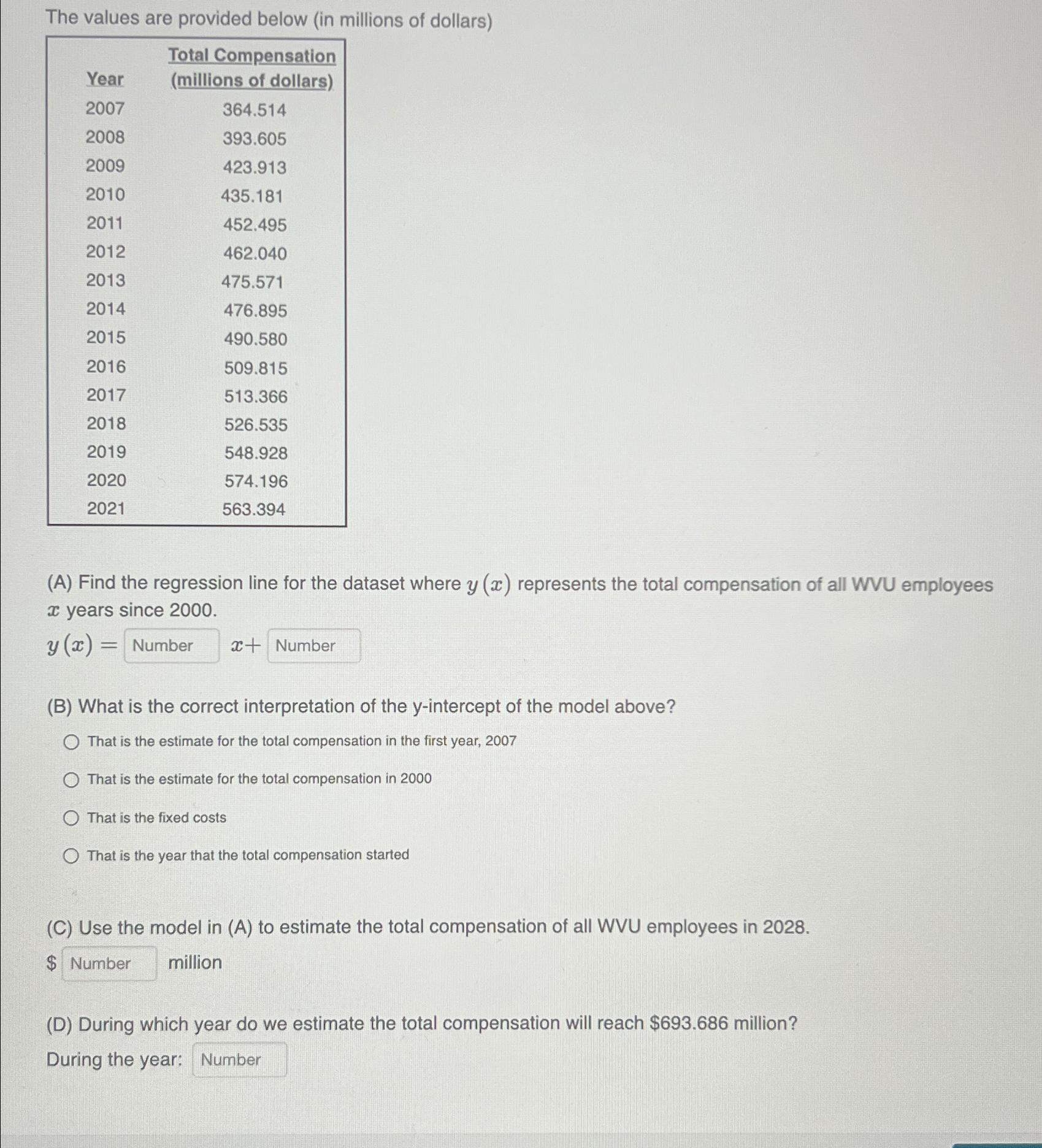 Solved The values are provided below (in millions of | Chegg.com