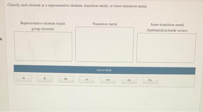 Solved Classify each element as a representative element, | Chegg.com