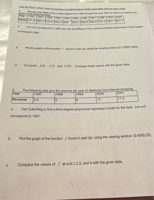 Solved C. c) a. Use the STAT CALC menu to construct a | Chegg.com