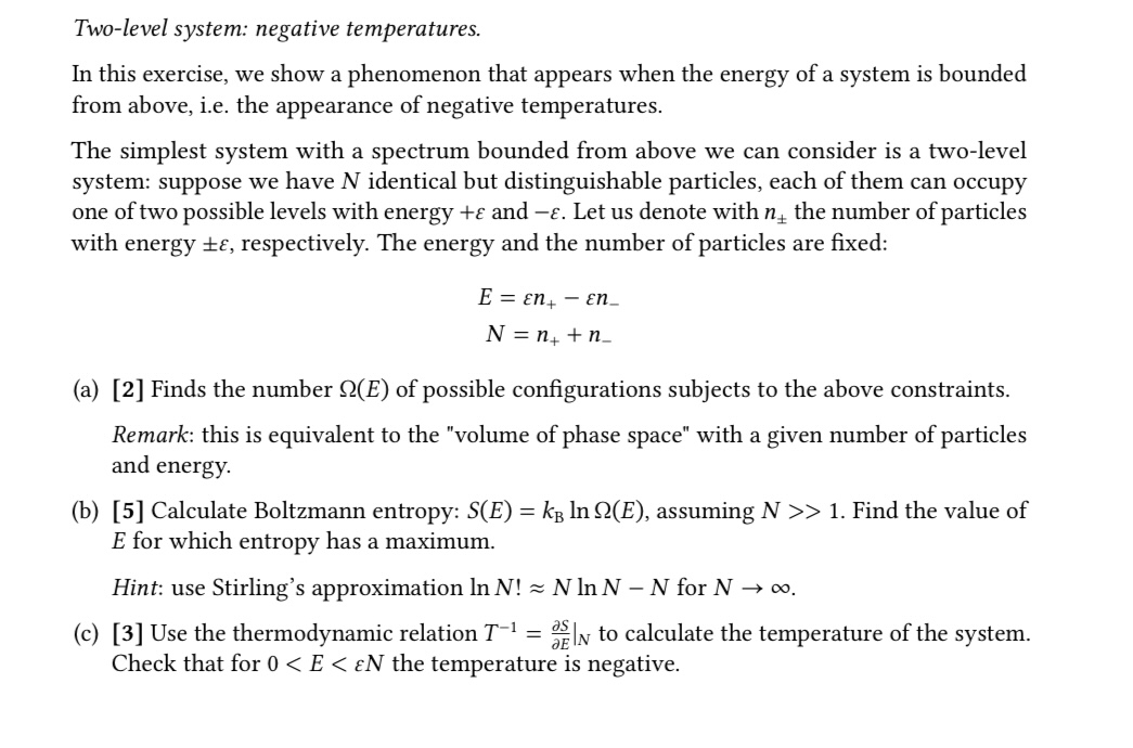 Solved Two-level system: negative temperatures.In this | Chegg.com