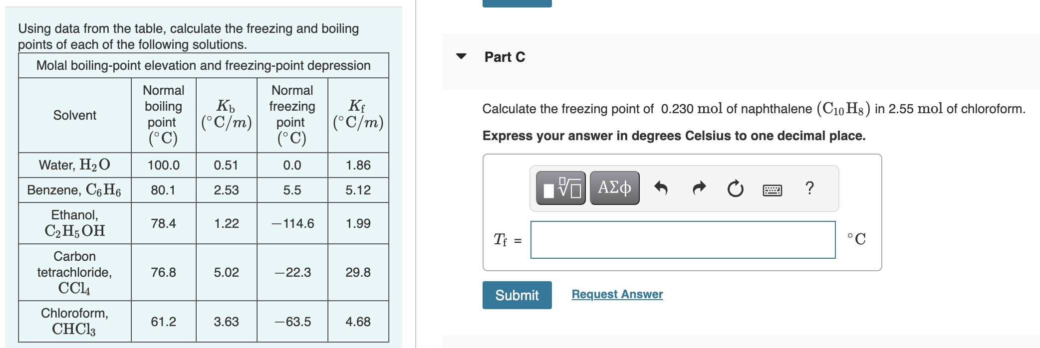 Solved Using data from the table, calculate the freezing and | Chegg.com