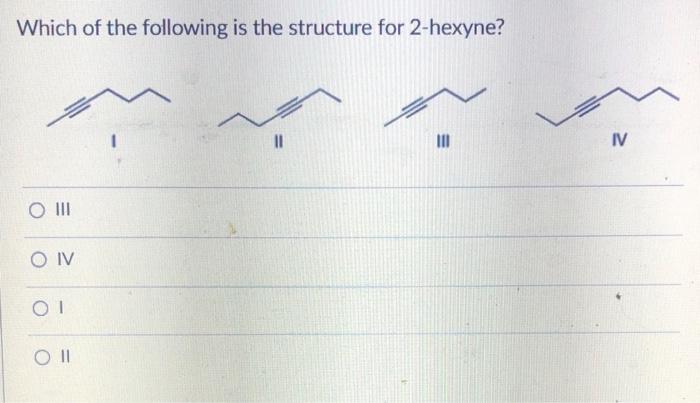 Solved Which of the following is the structure for 2-hexyne? | Chegg.com