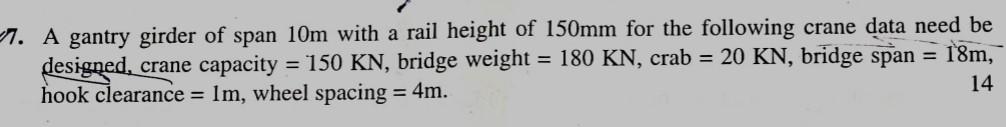 Solved A gantry girder of span 10 m with a rail height of | Chegg.com