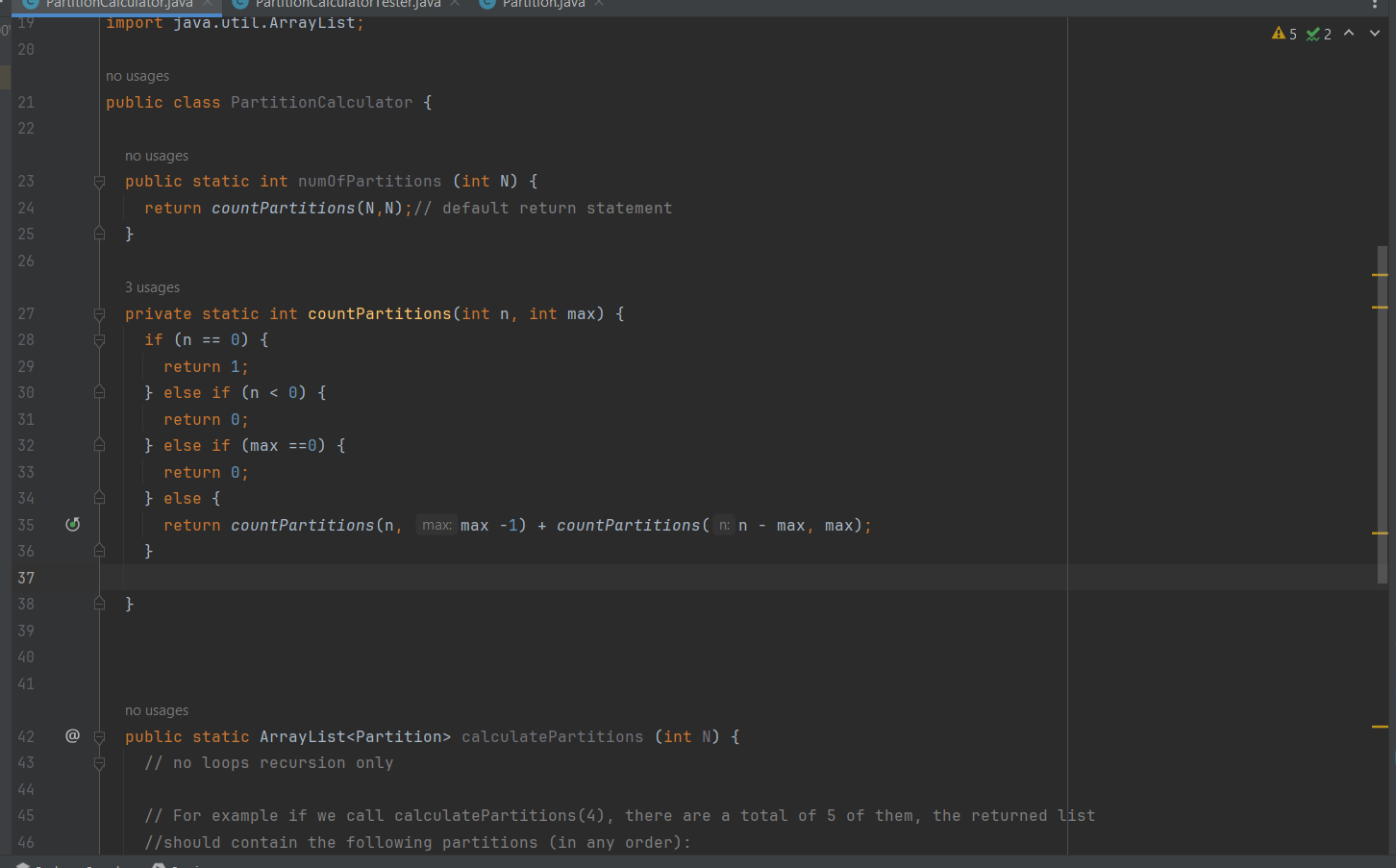 Solved Please help with calculatePartitions, in java using | Chegg.com