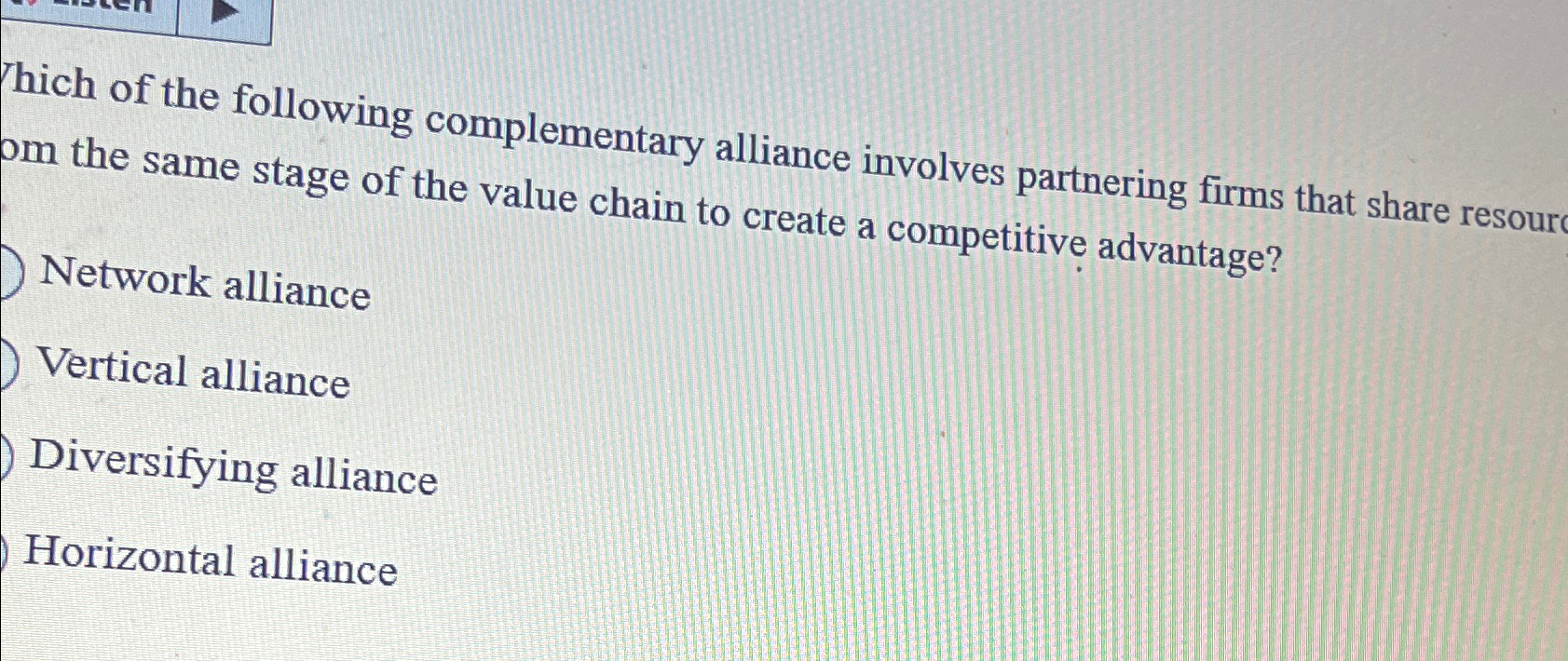 Solved hich of the following complementary alliance involves | Chegg.com