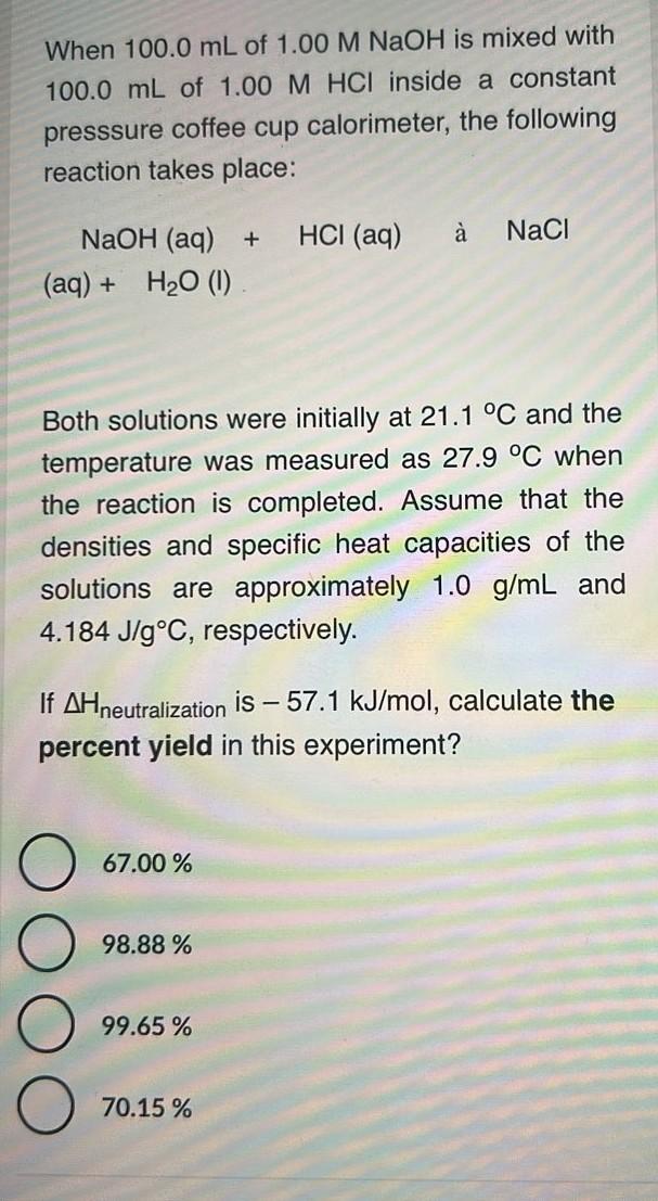 When 100.0 mL of 1.00MNaOH is mixed with 100.0 mL of | Chegg.com