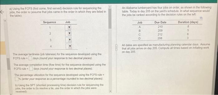 Solved The average tardiness (job lateness) for the sequence | Chegg.com