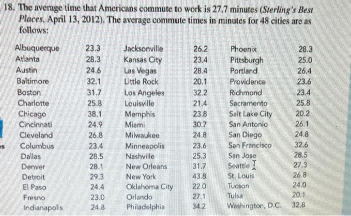 Solved 18. The average time that Americans commute to work | Chegg.com