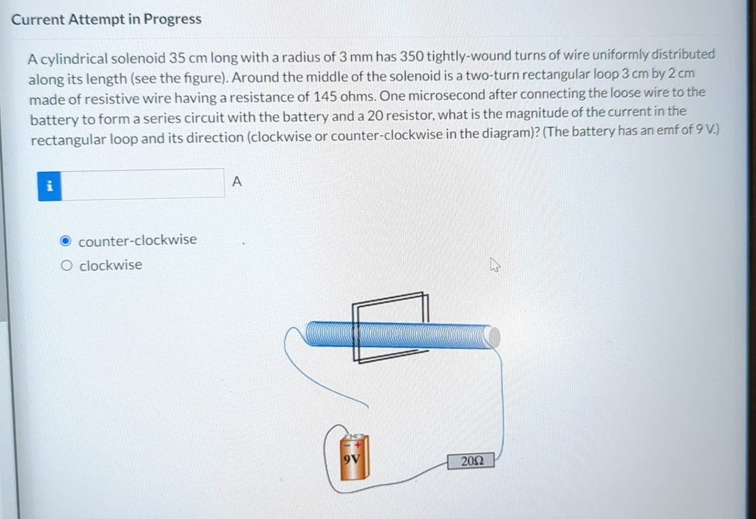 Solved Current Attempt in ProgressA cylindrical solenoid | Chegg.com