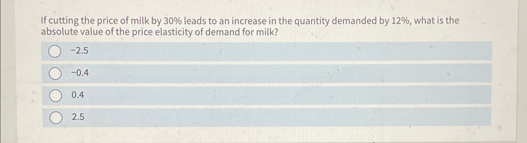 Solved If cutting the price of milk by 30% ﻿leads to an | Chegg.com