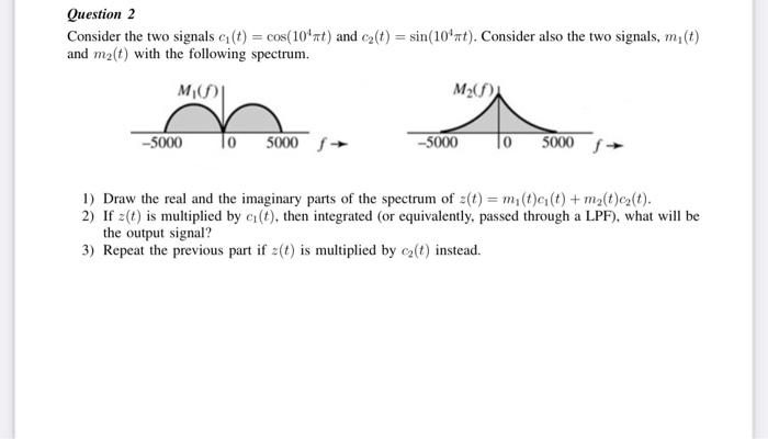 Consider the two signals c1(t)=cos(104πt) and | Chegg.com