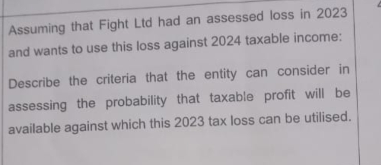 [Solved]: Assuming that Fight Ltd had an assessed loss in 20