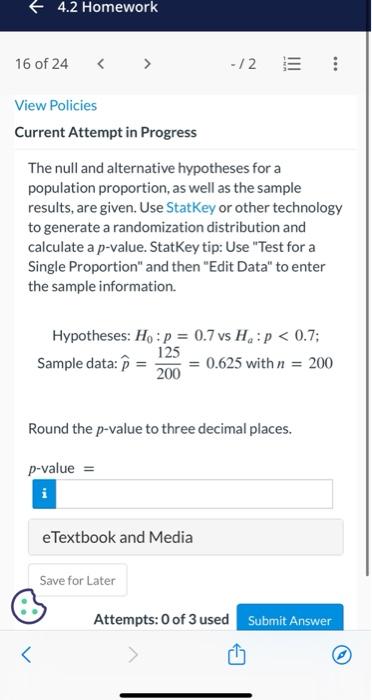 Solved The null and alternative hypotheses for a population | Chegg.com
