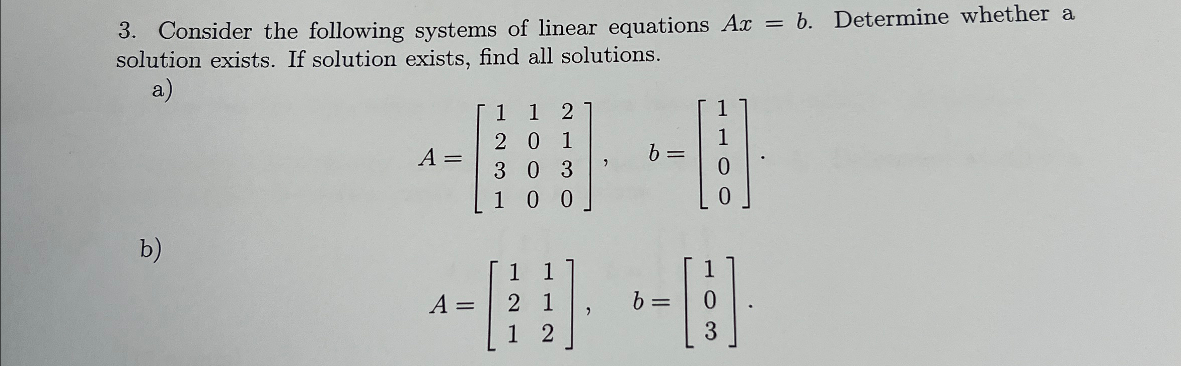 Solved Consider the following systems of linear equations | Chegg.com
