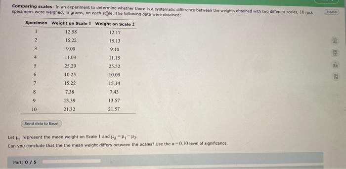 Solved Comparing scales: In an experiment to determine | Chegg.com