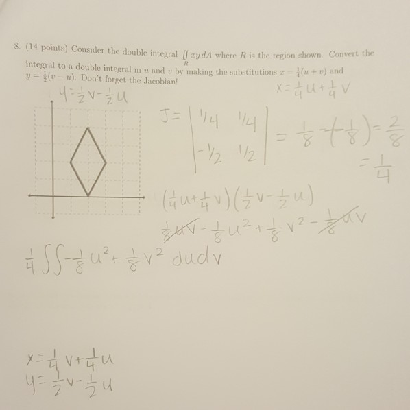 Solved 8. (14 points) Consider the double integral [] aydA | Chegg.com