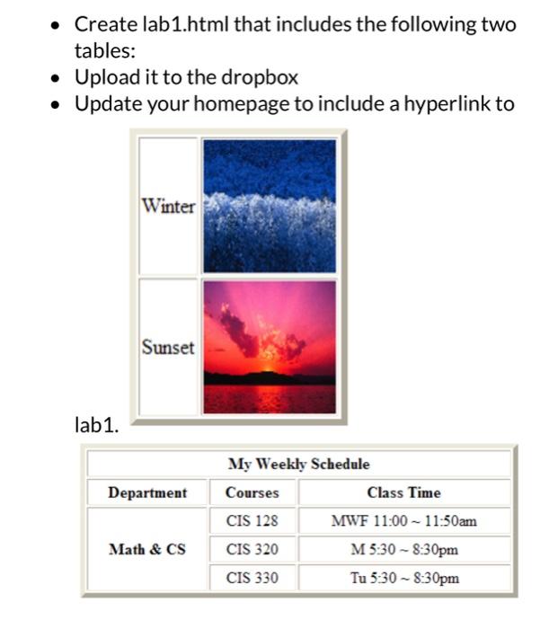 Solved - Create lab1.html that includes the following two | Chegg.com