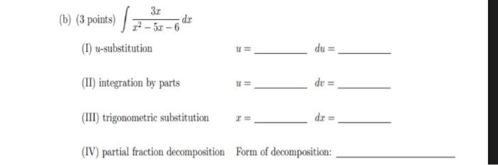 Solved for each of the following integrals, circle a single | Chegg.com