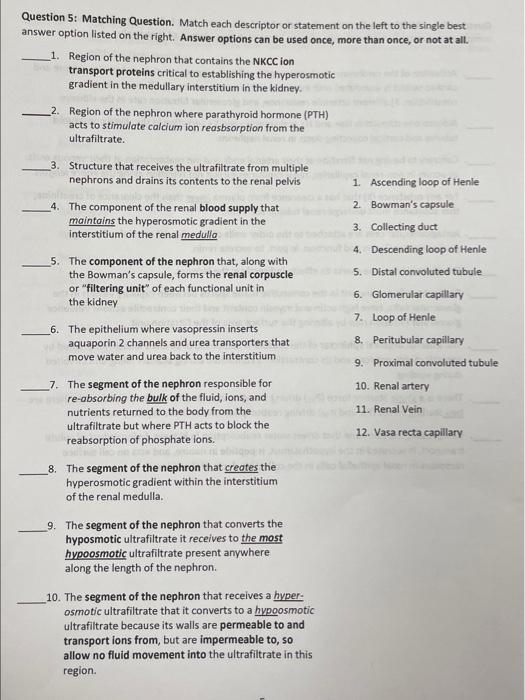 Solved Question 5: Matching Question. Match each descriptor | Chegg.com